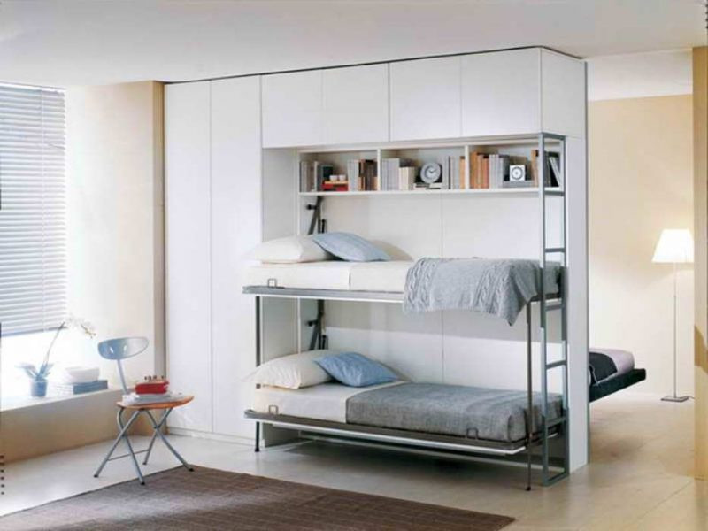 Simple Double Deck Bed Design Cosmos Brown Oak Stained Duo, Double